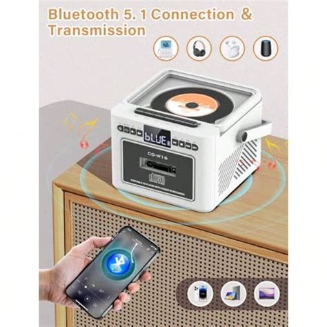 CD Player With Speakers Cassette Boombox Bluetooth Portable Radio For Home 5000mAh Rechargeable