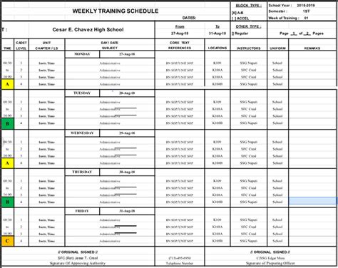 Army Training Schedule Template Best Template Ideas