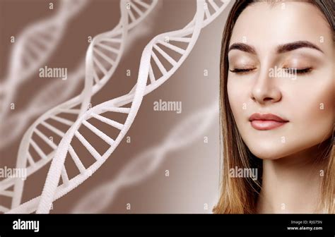 Portrait Of Sensual Woman Among DNA Chains Stock Photo Alamy