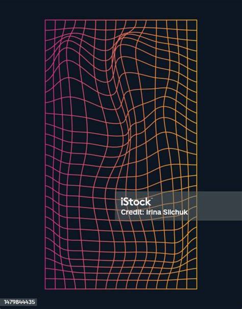 어두운 배경에 왜곡되고 뒤틀린 네온 레이저 그리드 레트로웨이브 신스웨이브 레이브 베이퍼웨이브 트렌디 한 복고풍 1980 년대 90 년대 스타일 0명에 대한 스톡 벡터 아트