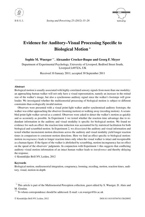 Pdf Auditory Visual Integration Of Biological Motion