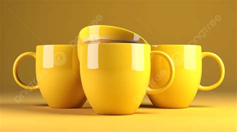 노란색 배경이 있는 3d 렌더링 장면의 트리플 커피 컵 커피 3d 뜨거운 음료 뜨거운 커피 배경 일러스트 및 사진 무료