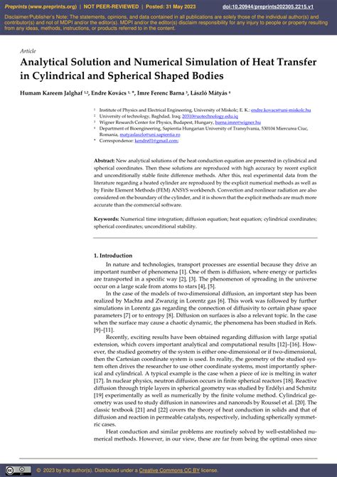 Pdf Analytical Solution And Numerical Simulation Of Heat Transfer In Cylindrical And Spherical