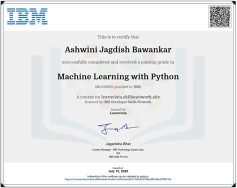 Completed Machine Learning With Python Course By Ibm Through Learnbay