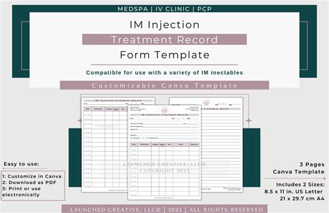 Im Injection Treatment Record Form Template Intramuscular Injection Charting B12 B Complex