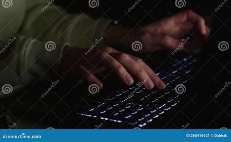 Typing On Laptop Keyboard At Night Close Up Stock Video Video Of Criminal Digital 265416921