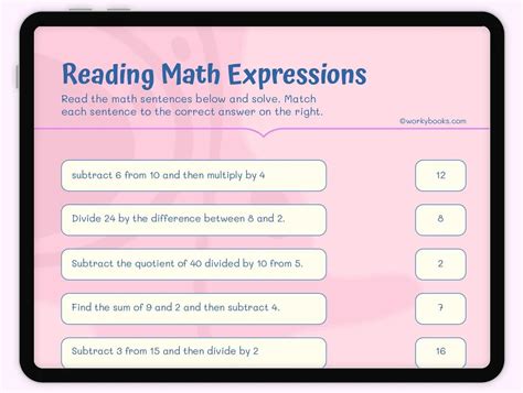 Reading Math Expressions Worksheet OA B OA A Workybooks