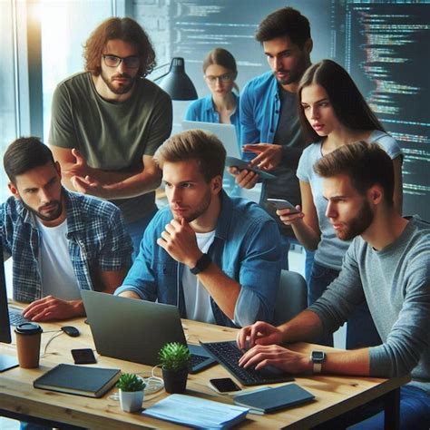 Tech Professionals Solve Coding Challenges Premium Ai Generated Image