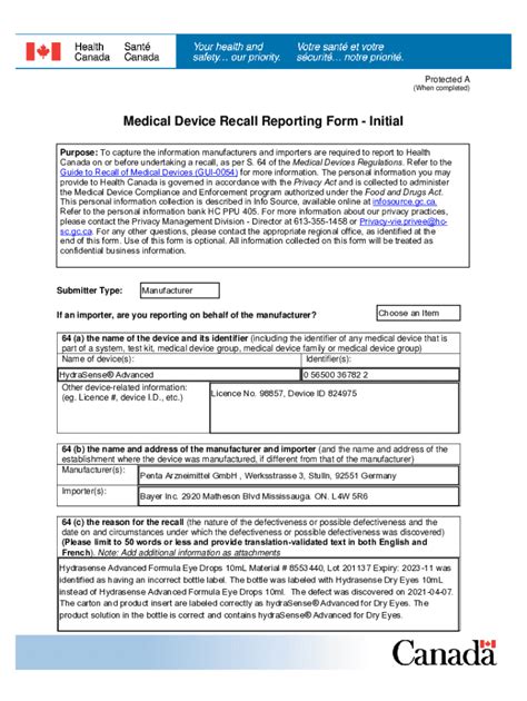 Medical Device Recall Reporting Form Fill Out And Sign Online Dochub