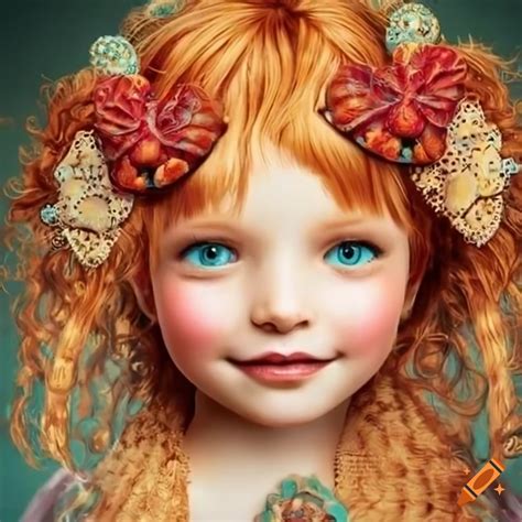 Illustration Of Cute Ginger Haired Dressed Girls On Craiyon