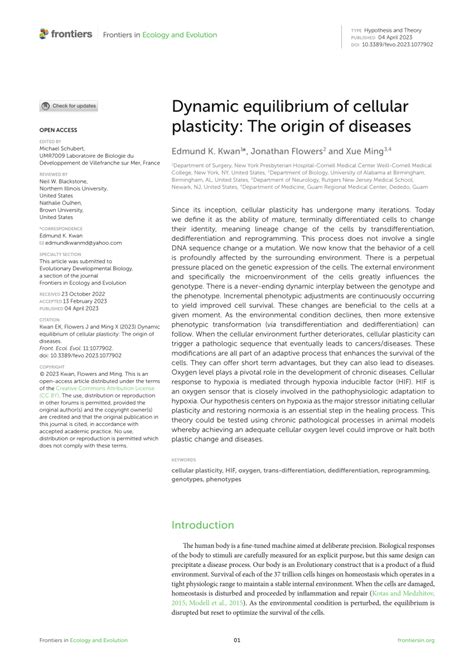 Pdf Dynamic Equilibrium Of Cellular Plasticity The Origin Of Diseases
