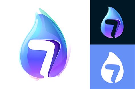 7 로고 순수한 물방울 번호 7 로고 친환경 3d 사실적인 아이콘입니다 겹치는 수채화 스타일의 거친 물결 이니셜 3차원 형태에