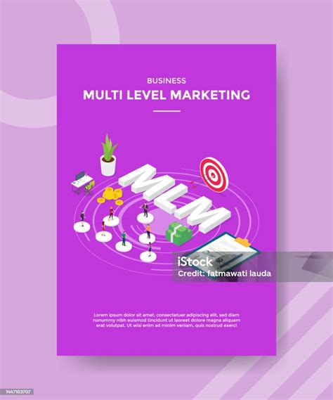 비즈니스 다단계 마케팅 사람들은 텍스트 Mlm 차트 보드 주위에 원 모양에 서서 배너 및 전단지의 템플릿에 대한 목표 돈 가리기에 대한 스톡 벡터 아트 및 기타 이미지