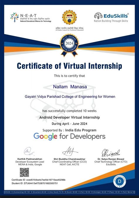 Nallam Manasa On Linkedin Androiddevelopment Internship Eduskills Careergrowth Techjourney