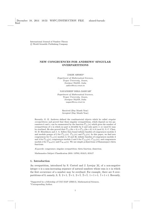 Pdf New Congruences For Andrews Singular Overpartitions