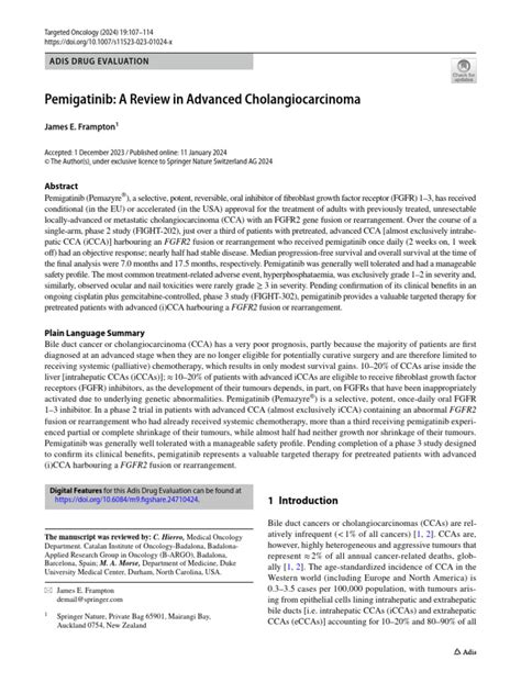 Pemigatinib A Review In Advanced Cholangiocarcinoma Adis Drug Evaluation Published 11