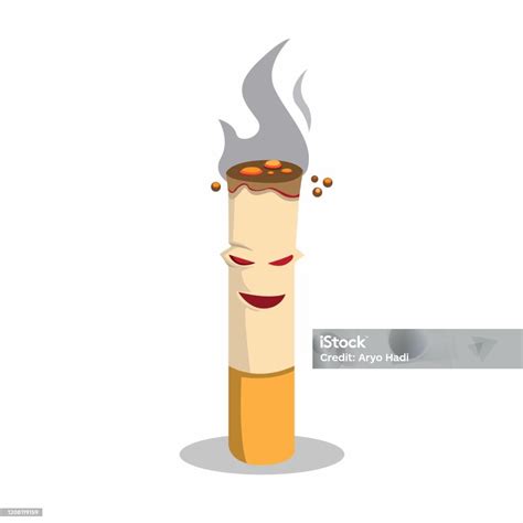 담배 마스코트 와 사악한 표정 위험 흡연 흡연 기호 로고 아이콘 만화 플랫 스타일 일러스트 흰색 배경에 고립 건강관리와 의술에 대한 스톡 벡터 아트 및 기타 이미지 Istock