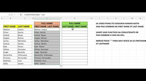 How To Combine First Name And Last Name Using Concatenate Function Youtube
