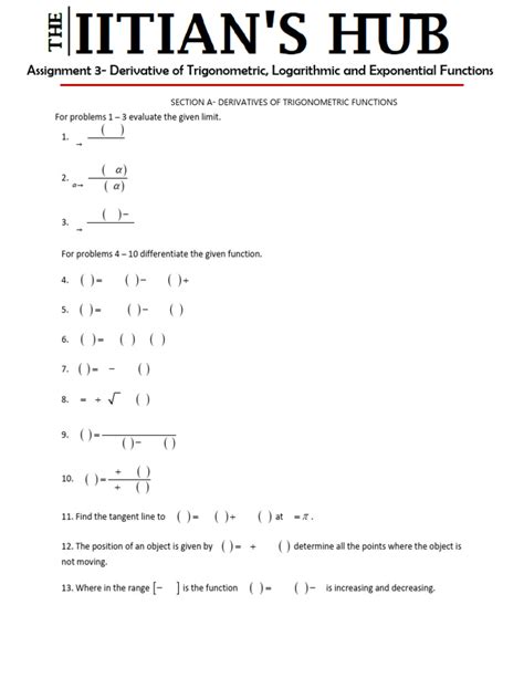 Assignment3 Derivative Of Trigonometric Logarithmic And Exponential Functions Pdf