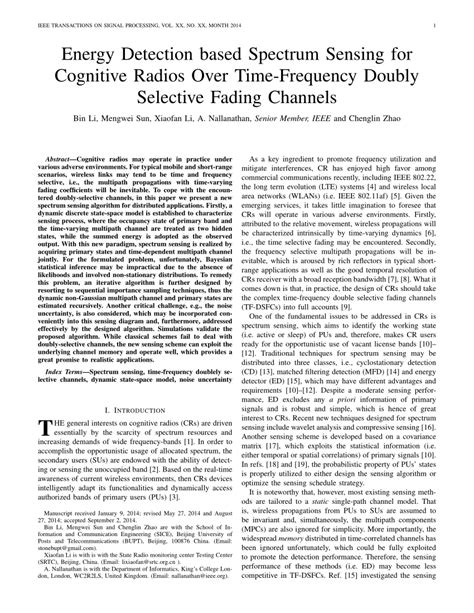Pdf Energy Detection Based Spectrum Sensing For Cognitive Radios Over