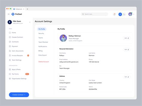 prodeel account settings profile page designed by rafiqur rahman for