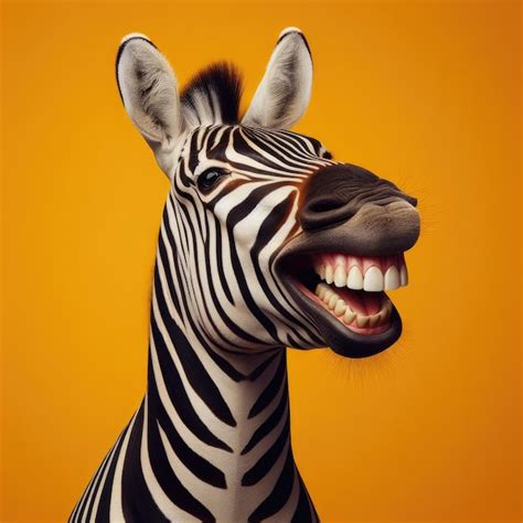 Smiling Zebra Facing Forward On Yellow Premium Ai Generated Image