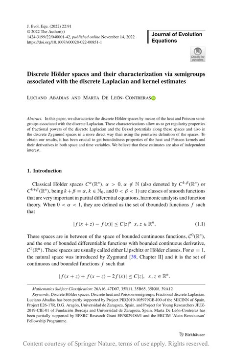 Pdf Discrete Hölder Spaces And Their Characterization Via Semigroups Associated With The