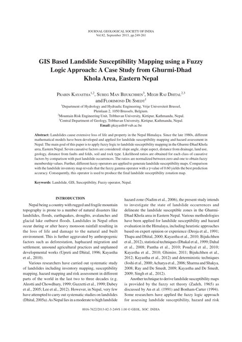 Pdf Gis Based Landslide Susceptibility Mapping Using A Fuzzy Logic