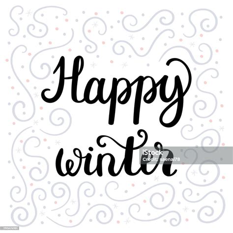 행복한 겨울입니다 손으로 쓴 서예와 손으로 그린 요소와 크리스마스 인사말 카드 휴일 인사말 카드 포스터 또는 배너 디자인 개념에 대한 스톡 벡터 아트 및 기타 이미지