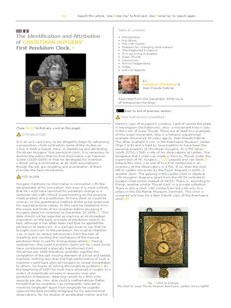 The Identification And Attribution Of Christaan Huygens First Pendulum Clock Pdf Clock