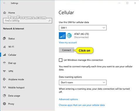 How To Connect And Disconnect A Cellular Data Network In Windows 10 Tutorials