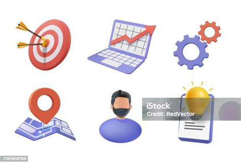 Business Icon Set Target Analytics Graph Laptop Gears Map Idea Businessman Brainstorm Clipboard