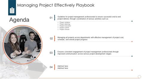Agenda Managing Project Effectively Playbook Ppt Slides Infographic Template Presentation