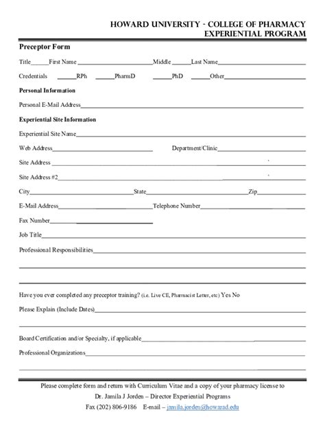 Fillable Online Howard University College Of Pharmacy Experiential