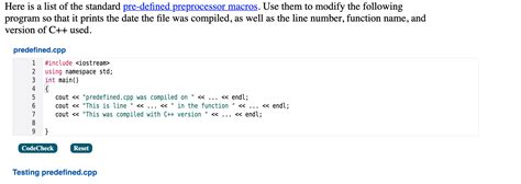 Solved Part 1 Here Is A List Of The Standard Pre Defined