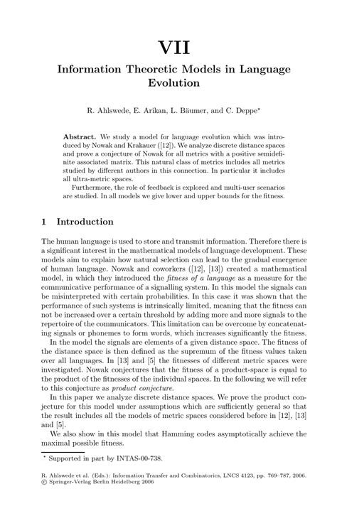 Pdf Information Theoretic Models In Language Evolution