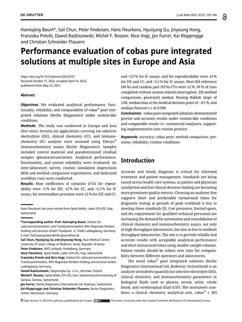 Pdf Performance Evaluation Of Cobas Pure Integrated Solutions At Multiple Sites In Europe And Asia