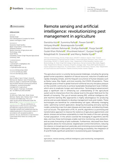 Pdf Remote Sensing And Artificial Intelligence Revolutionizing Pest Management In Agriculture