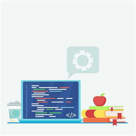 Programmers Workplace Writing Code On A Laptop 352305 Vector Art At Vecteezy