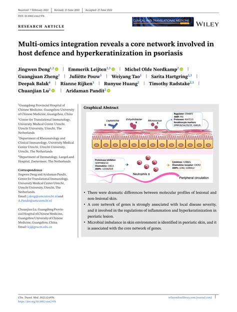 Pdf Multi‐omics Integration Reveals A Core Network Involved In Host