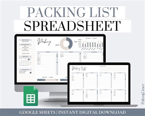 Google Sheets Editable Packing List Packing Checklist Travel Packing List Template Packing