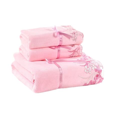 3 Piece Embroidered Cotton Bath Towel Set Soft Absorbent Luxury