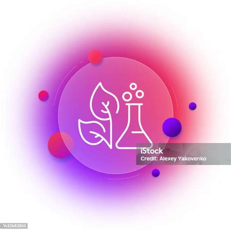 화학 플라스크 라인 아이콘이있는 공장 자연 잎 잎 광합성 엽록소 증발 연구 화학 과학 개념 유리 형태론 비즈니스 및 광고에 대한