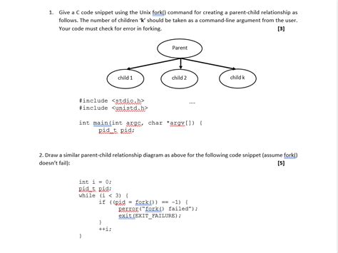 Solved 1 Give A C Code Snippet Using The Unix Fork