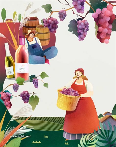 秋季丰收苹果萝卜海鱼咖啡水果蔬菜插画海报 花瓣网