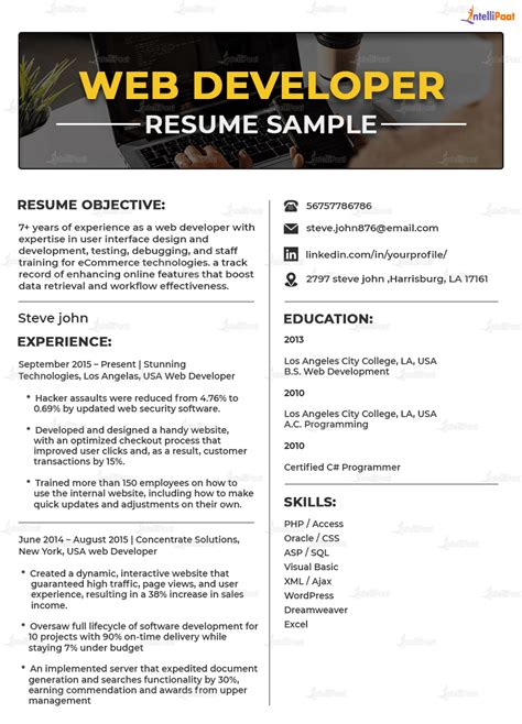Web Developer Resume Guide With Examples For Intellipaat