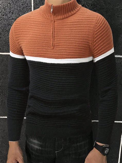 Mens Casual Color Block High Necked Sweater In 2024 Men Fashion Casual Shirts Mens Outfits