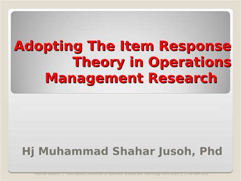 Pdf Adopting The Item Response Theory In Operations Management Research