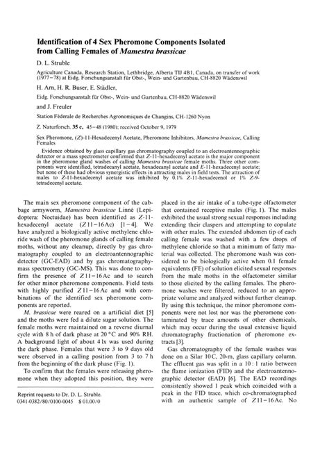 Pdf Identification Of 4 Sex Pheromone Components Isolated From