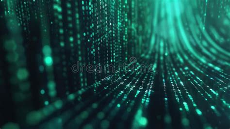 Abstract Digital Landscape With Futuristic Green Data Streams And Flowing Glowing Lines